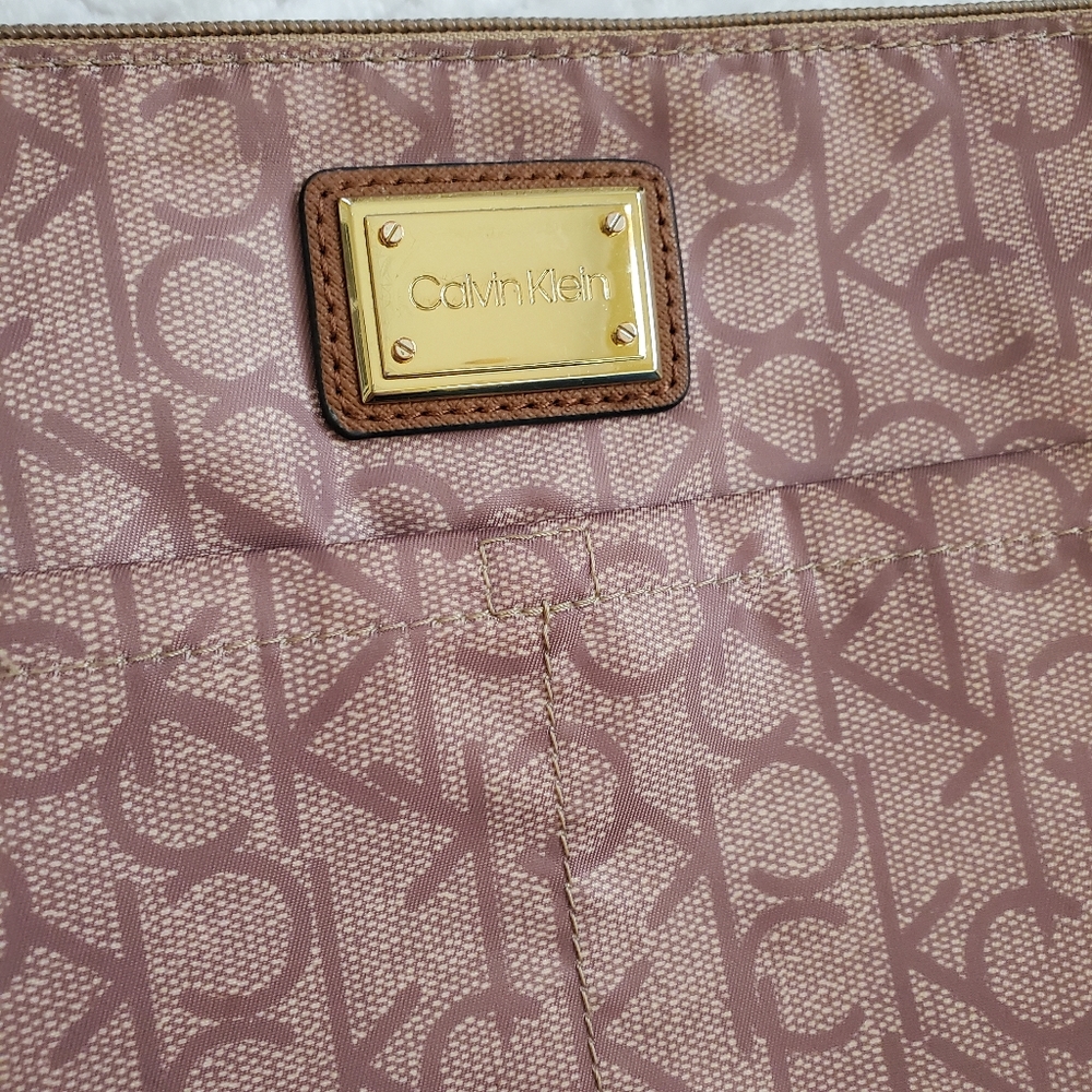 Calvin Klein Tan Monogrammed Crossbody Handbag - Gem